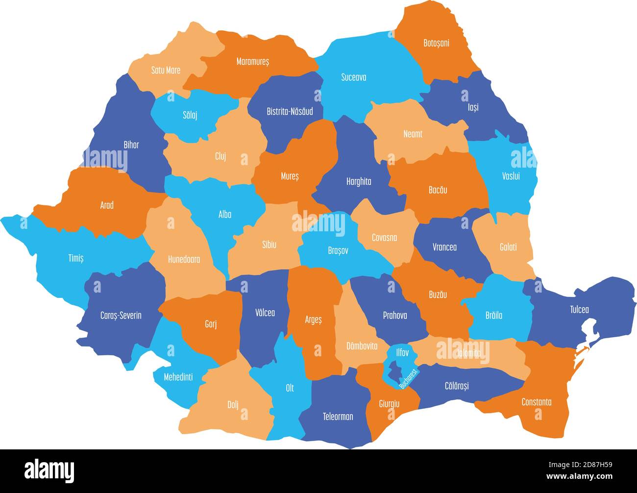 Administrative counties of Romania. Simple flat vector map Stock Vector ...