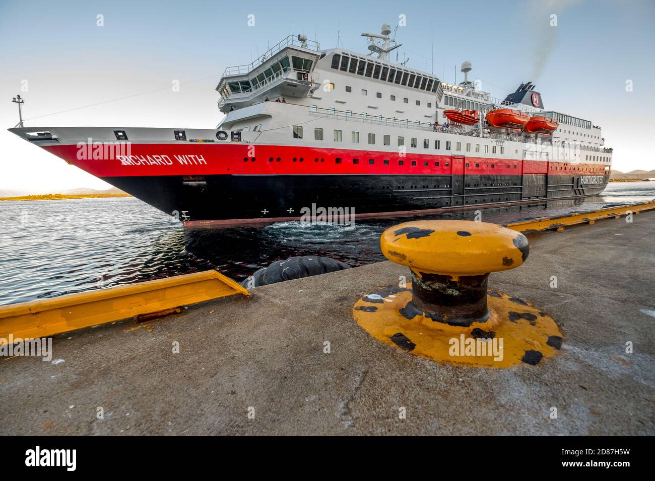 Ship MS Richard With, Molde harbour with bollard, Møre og Romsdal ...