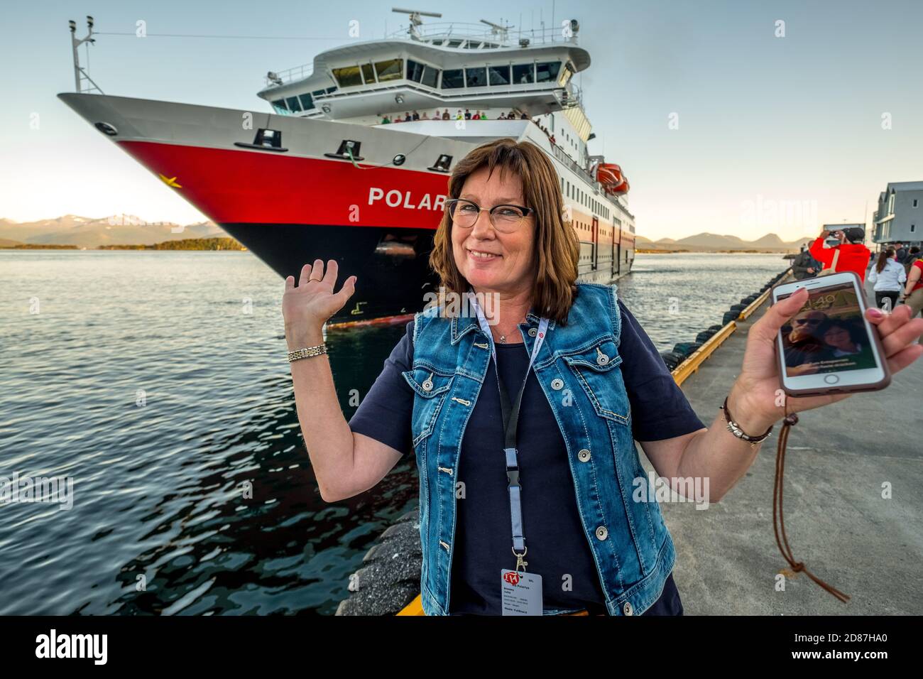 Ship MS Polarlys, tourists, harbour Molde, Møre og Romsdal, Norway ...