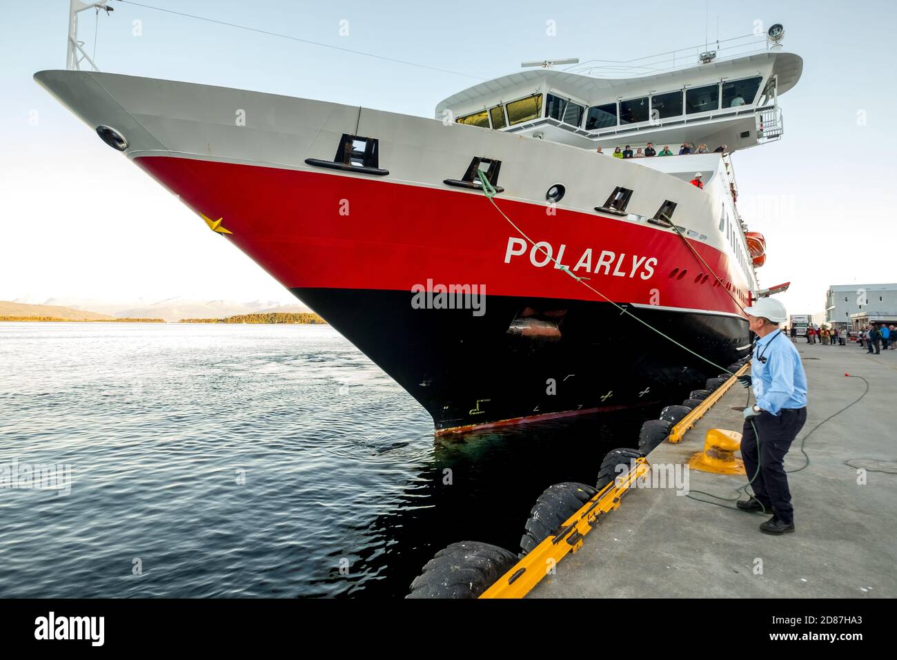 Sailor, Sailor mooring the ship MS Polarlys at the quay, Harbour ...