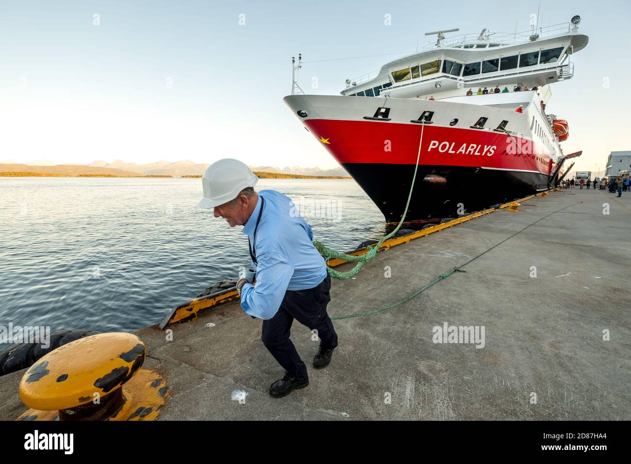 Sailor, Sailor mooring the ship MS Polarlys at the quay, Harbour ...