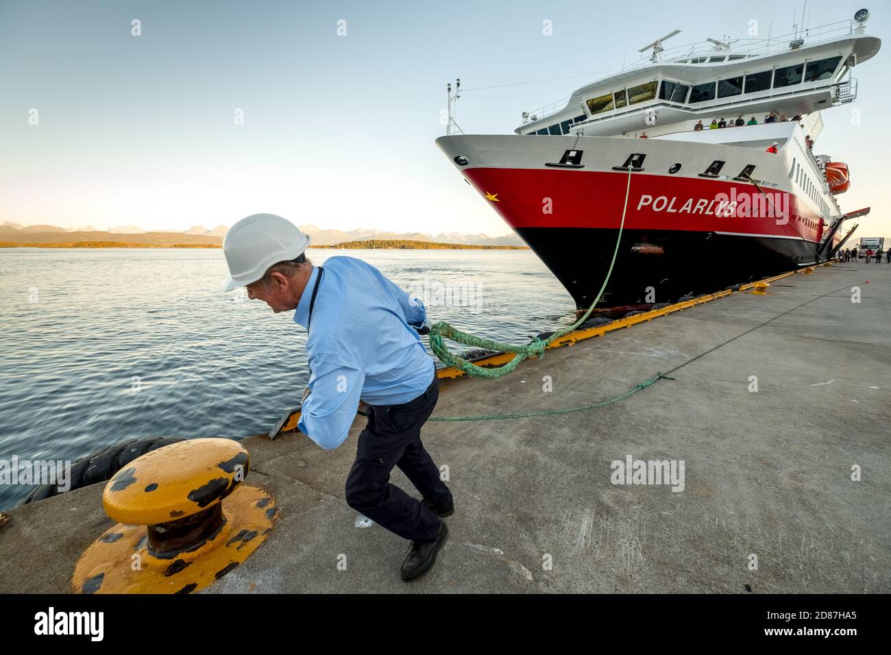 Sailor, Sailor mooring the ship MS Polarlys at the quay, Harbour ...