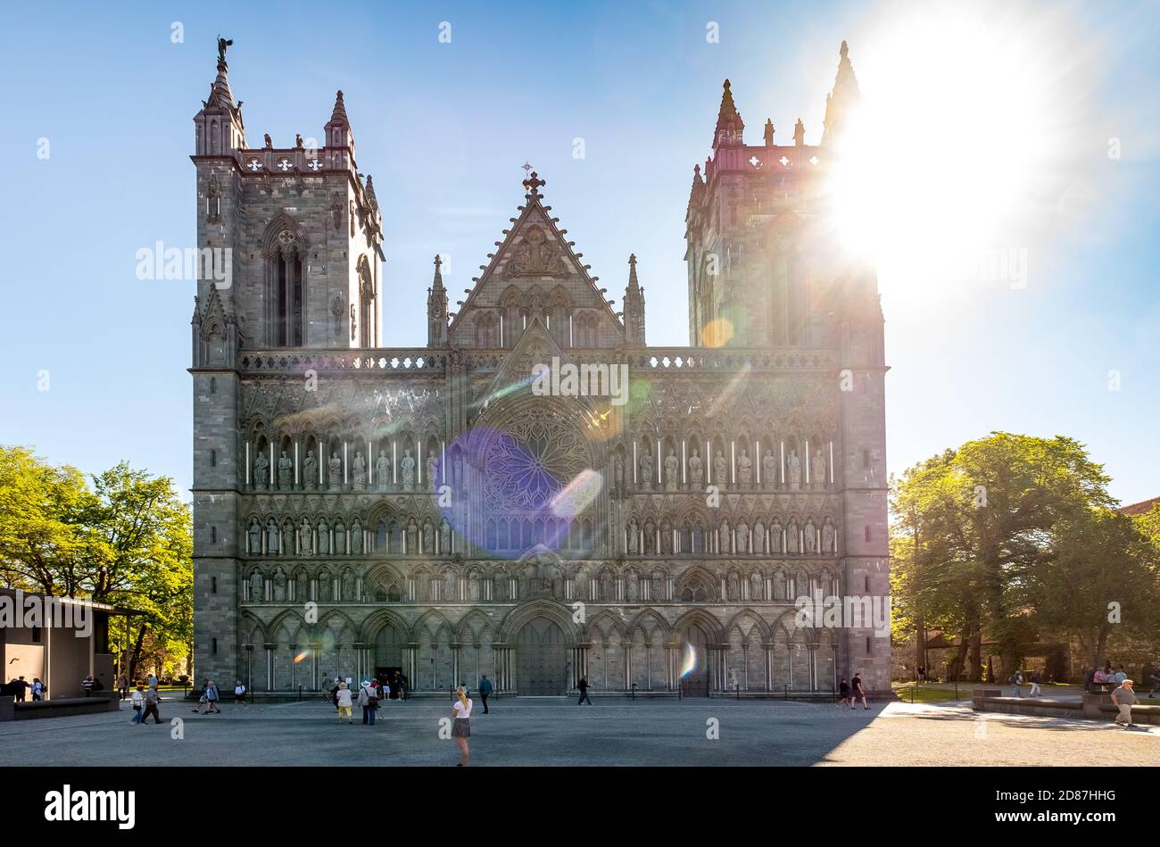 Nidaros Cathedral, cathedral, western facade, backlit, Trondheim ...
