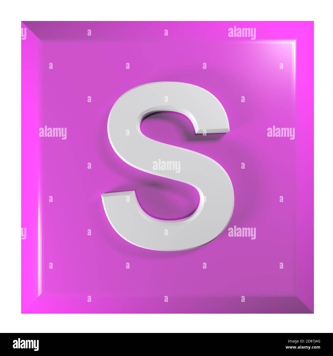 Pink square push button with the alphabetic letter S - 3D rendering ...