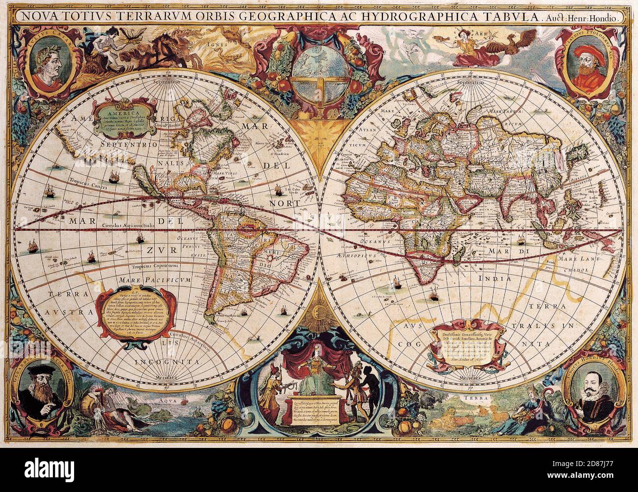 Illustrated old map of the World, vintage style full of details and two ...