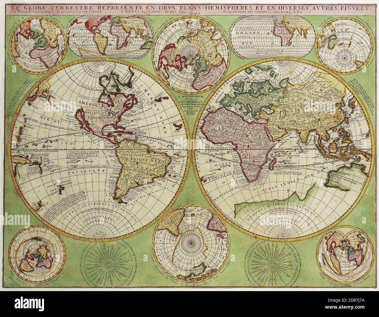 Illustrated old map of the World, vintage style full of details and two ...