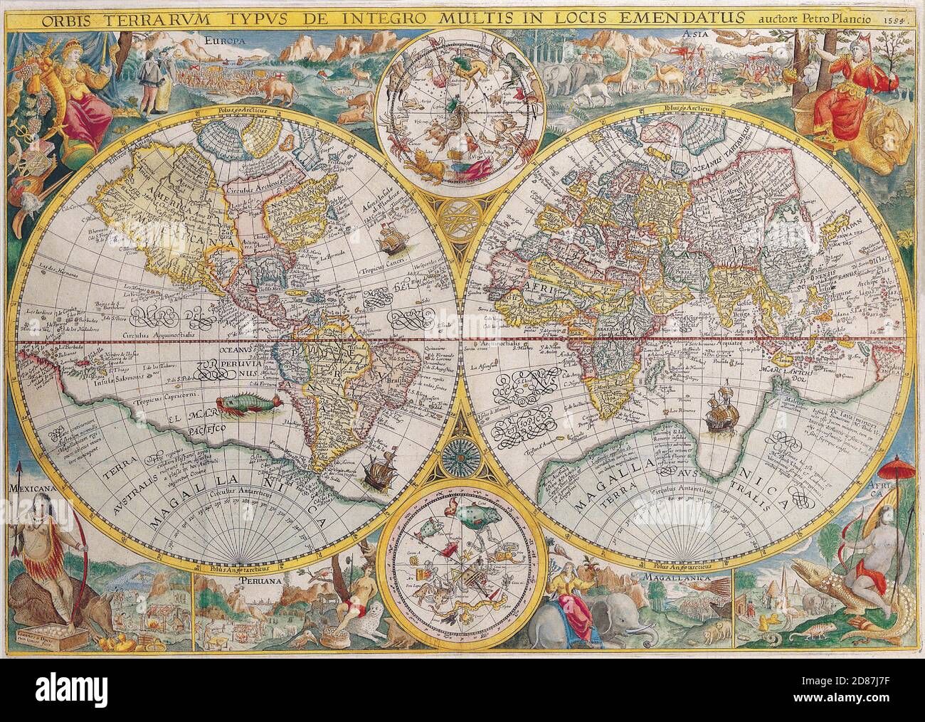 Illustrated old map of the World, vintage style full of details and ...