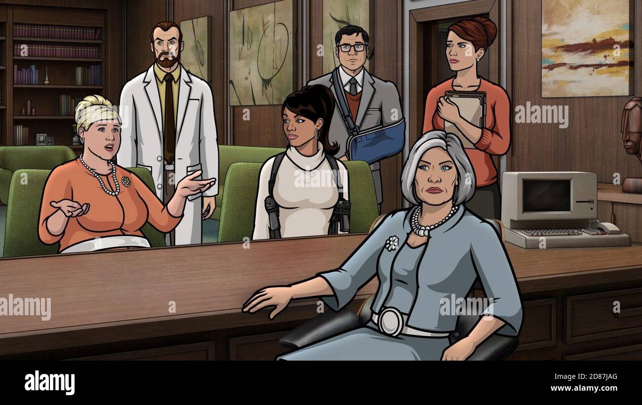 ARCHER, from left; Pam Poovey (voice: Amber Nash), Algernop Krieger ...