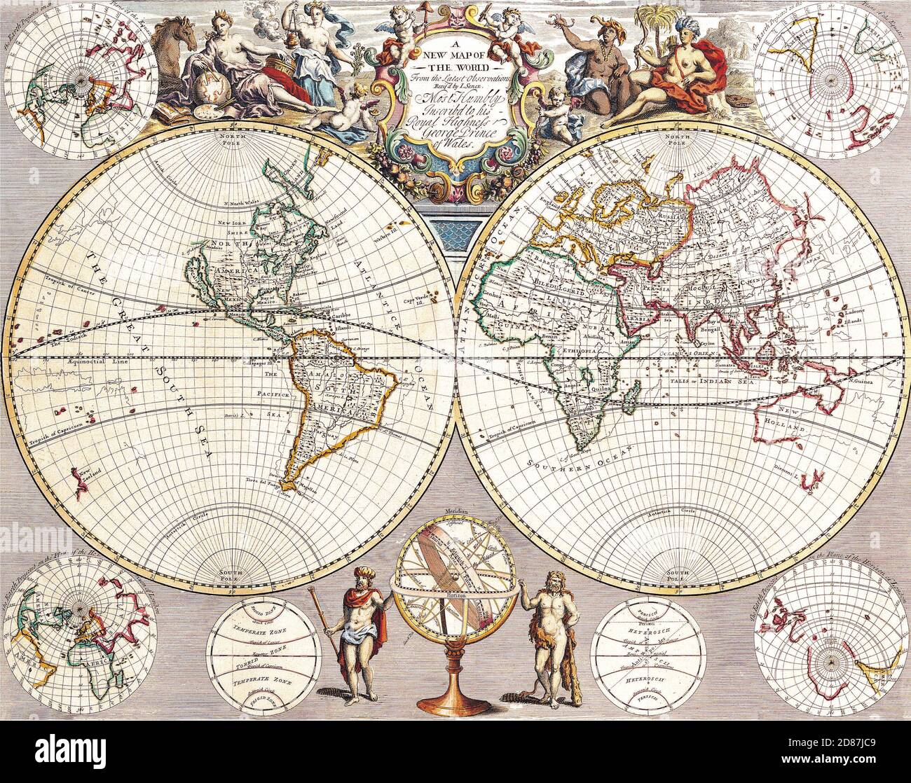 Illustrated old map of the World, vintage style full of details and ...