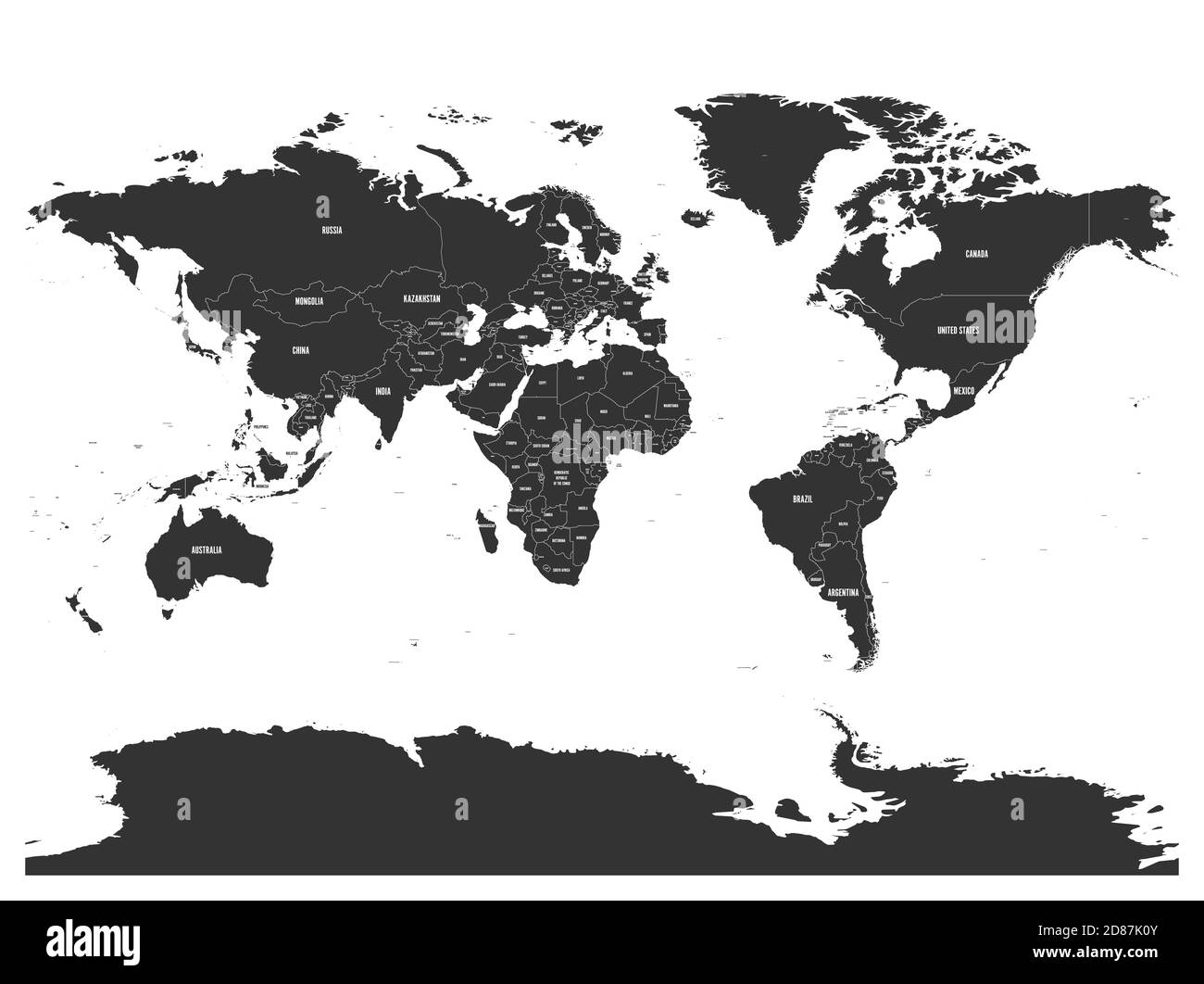 Horizontally flipped political map of World. Mirror reflection. Vector ...