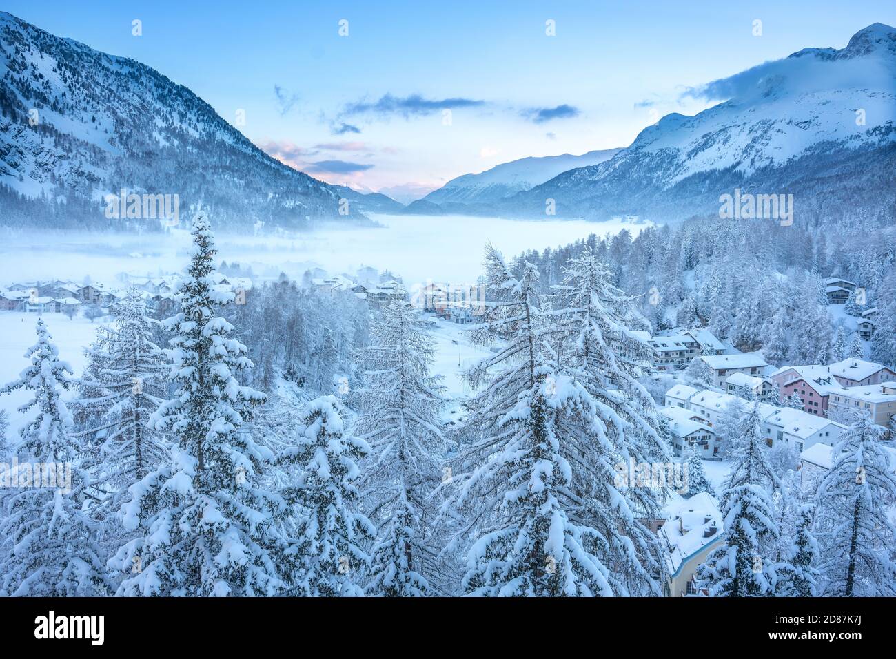 Terrific view of Lake Sils Maria in Engadin Switzerland in winter Stock ...