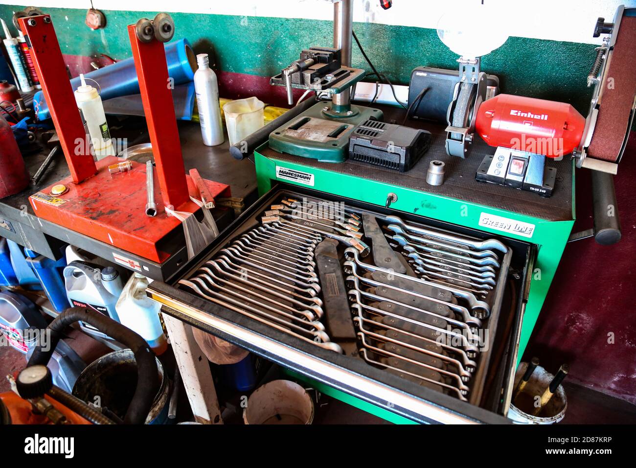 Tool trolley with various drawers with machines on base Stock Photo - Alamy