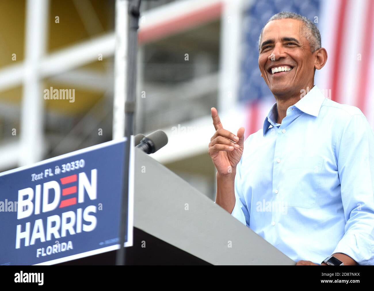 Barack Obama speaking during the rally. Former U.S. President Barack ...