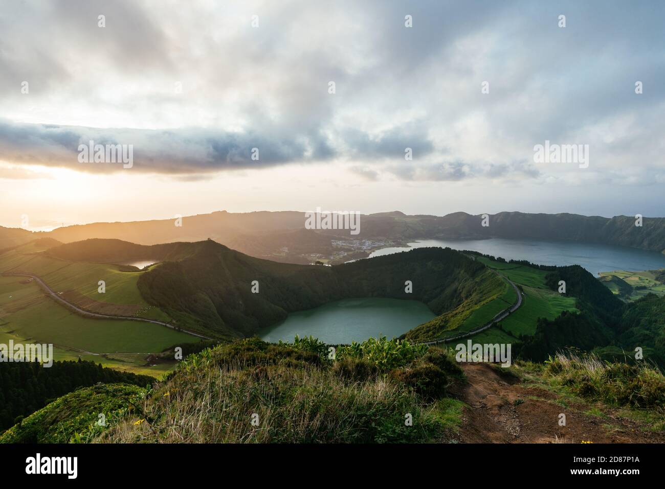 Azores islands lake and mountain landscape Stock Photo - Alamy