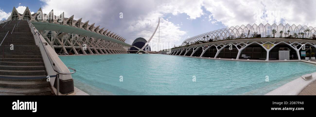 Modern buildings around a lake in the City of Arts and Sciences Stock ...