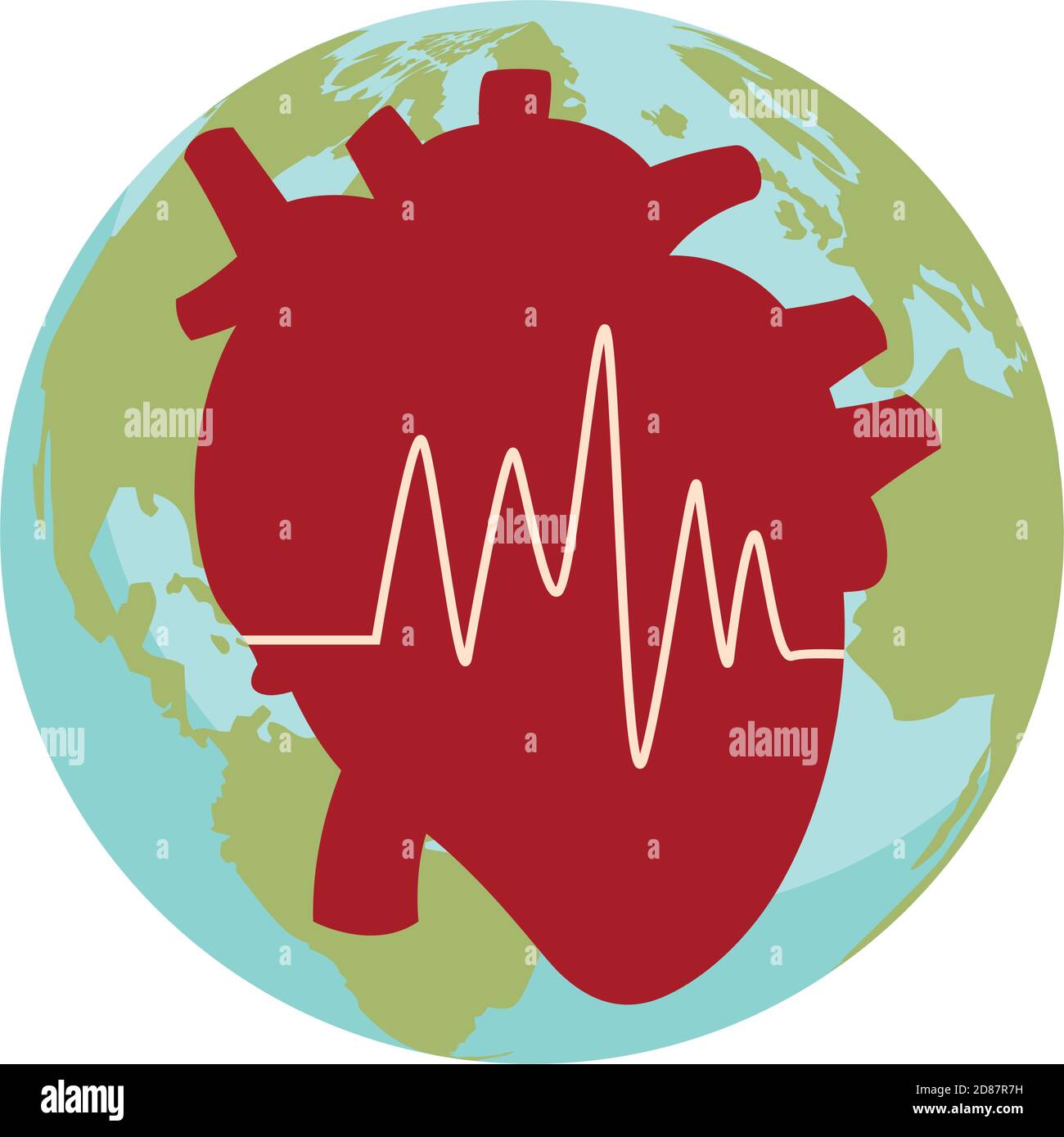 heart cardio organ with heartbeat line and earth planet vector ...