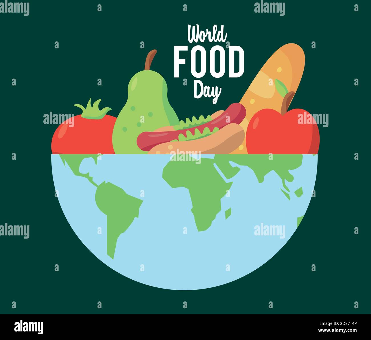 world food day lettering poster with food in earth planet vector ...
