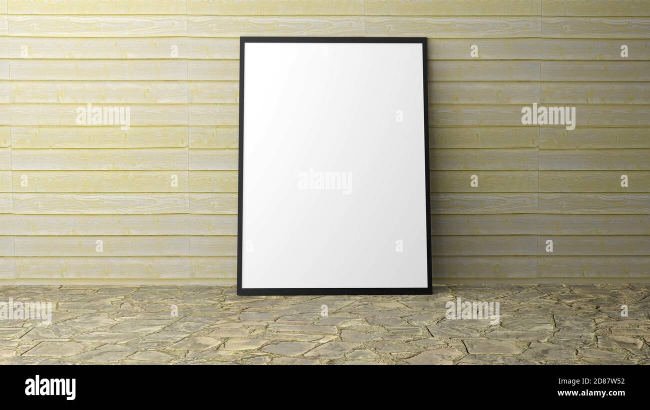 Picture frame with wood background , 3d rendering Stock Photo - Alamy