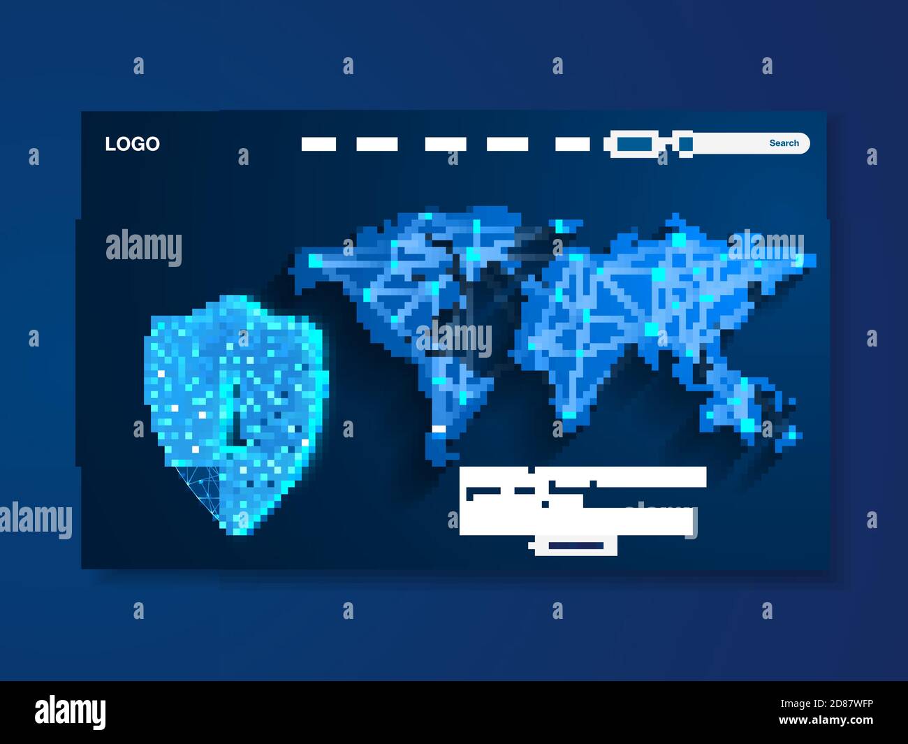 World map network data protection technology landing page, blue ...