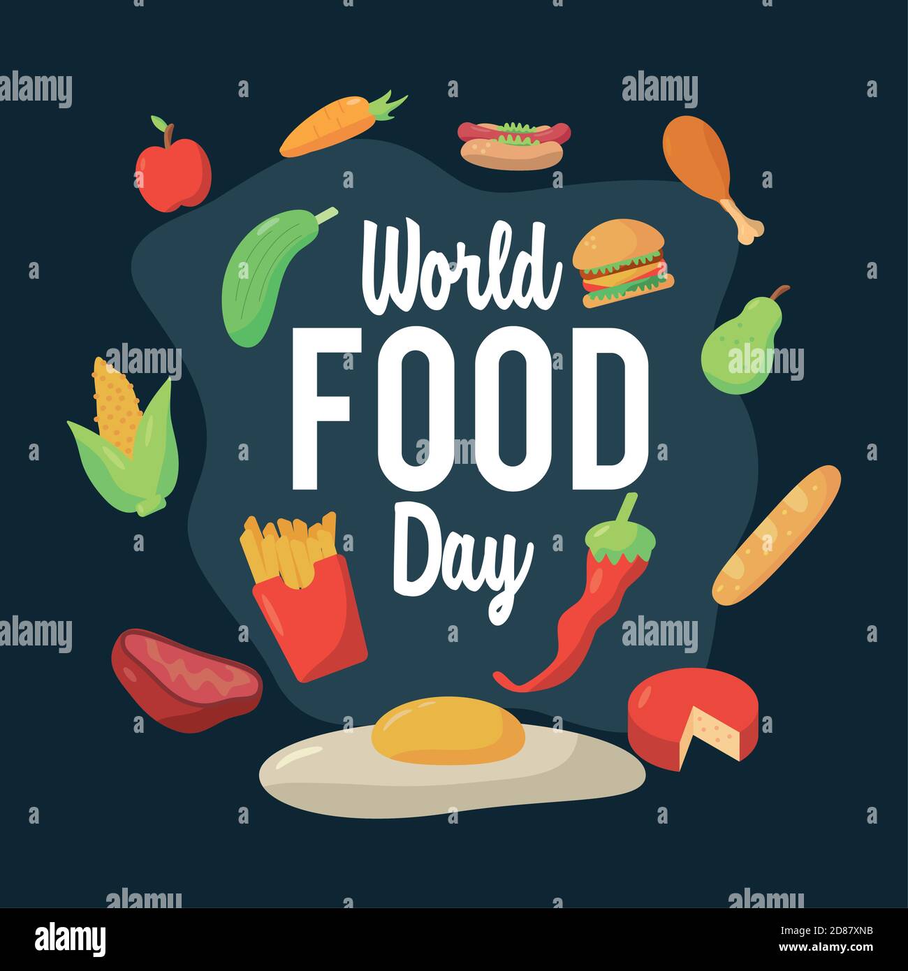 world food day lettering poster with food in circular frame vector ...