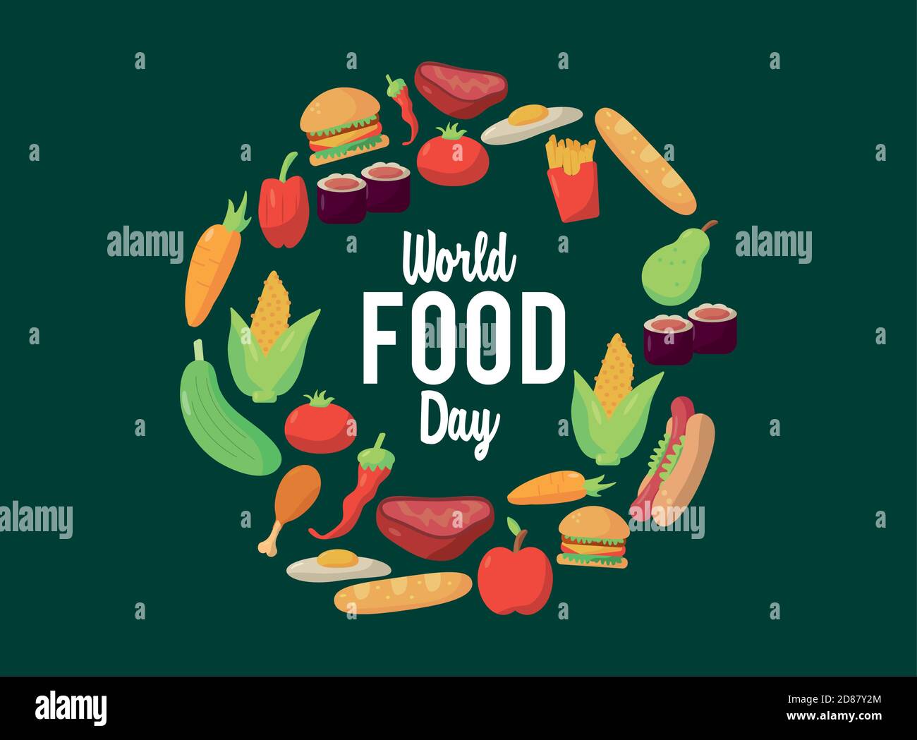 world food day lettering poster with food in circular frame vector ...