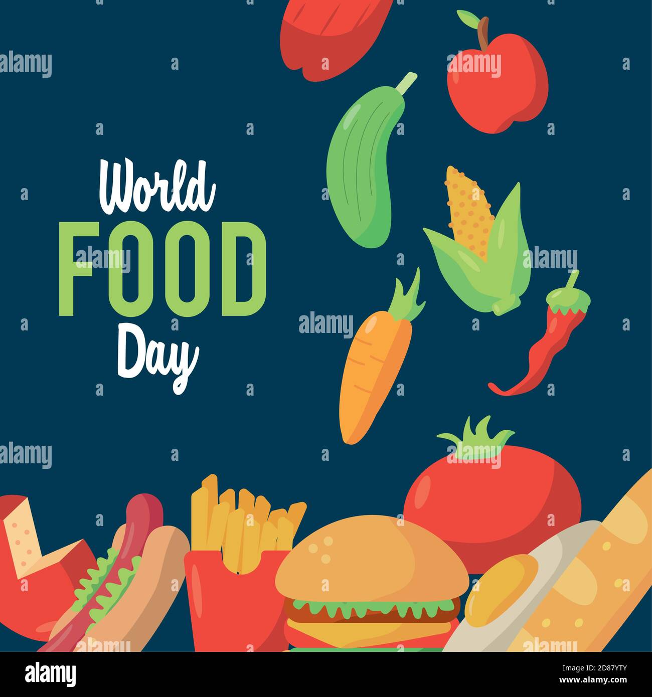 world food day lettering poster with nutritive food vector illustration ...