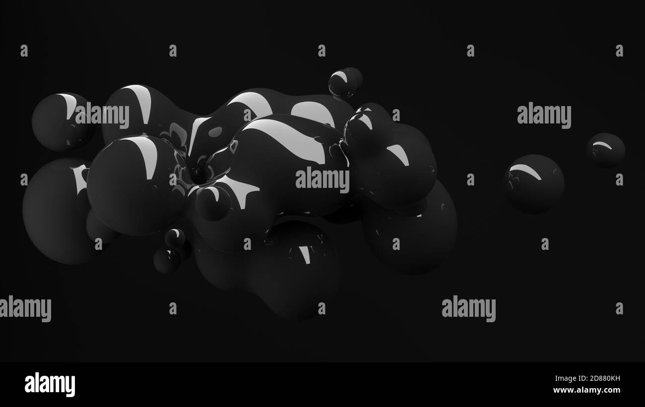 Organic black fluid metaball liquid drops floating in mid-air, abstract ...