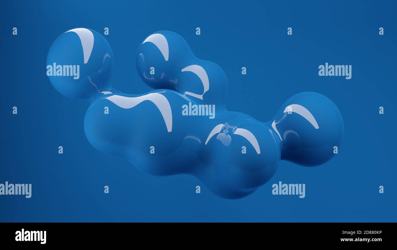 Organic classic blue fluid metaball liquid drops floating in mid-air ...