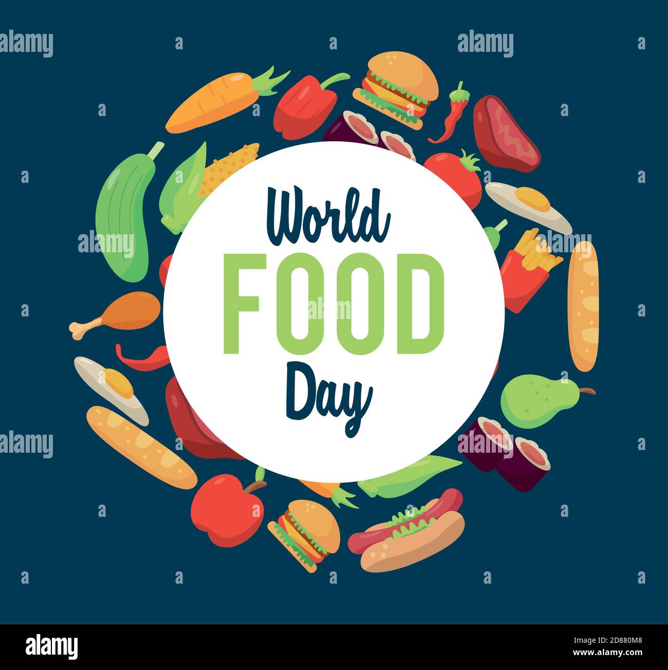 world food day lettering poster with food in circular frame vector ...