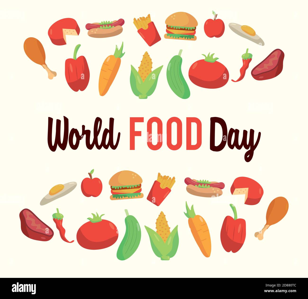 world food day lettering poster with nutritive food frame vector ...