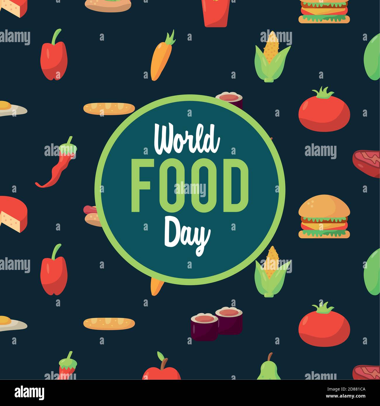 world food day lettering poster with food pattern vector illustration ...