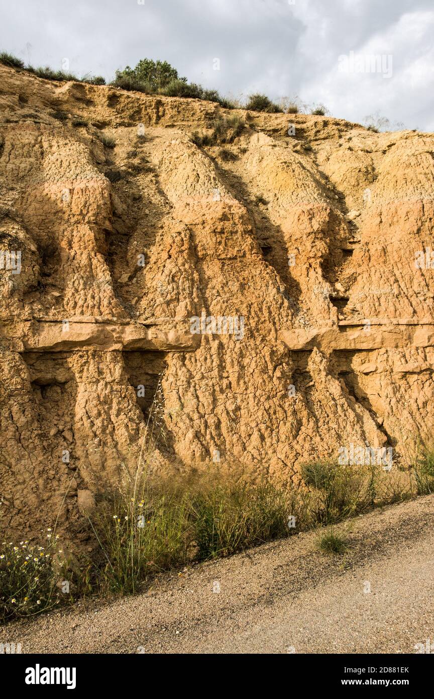 Water & wind erosion of a sandstone cliff in northern Spain Stock Photo ...