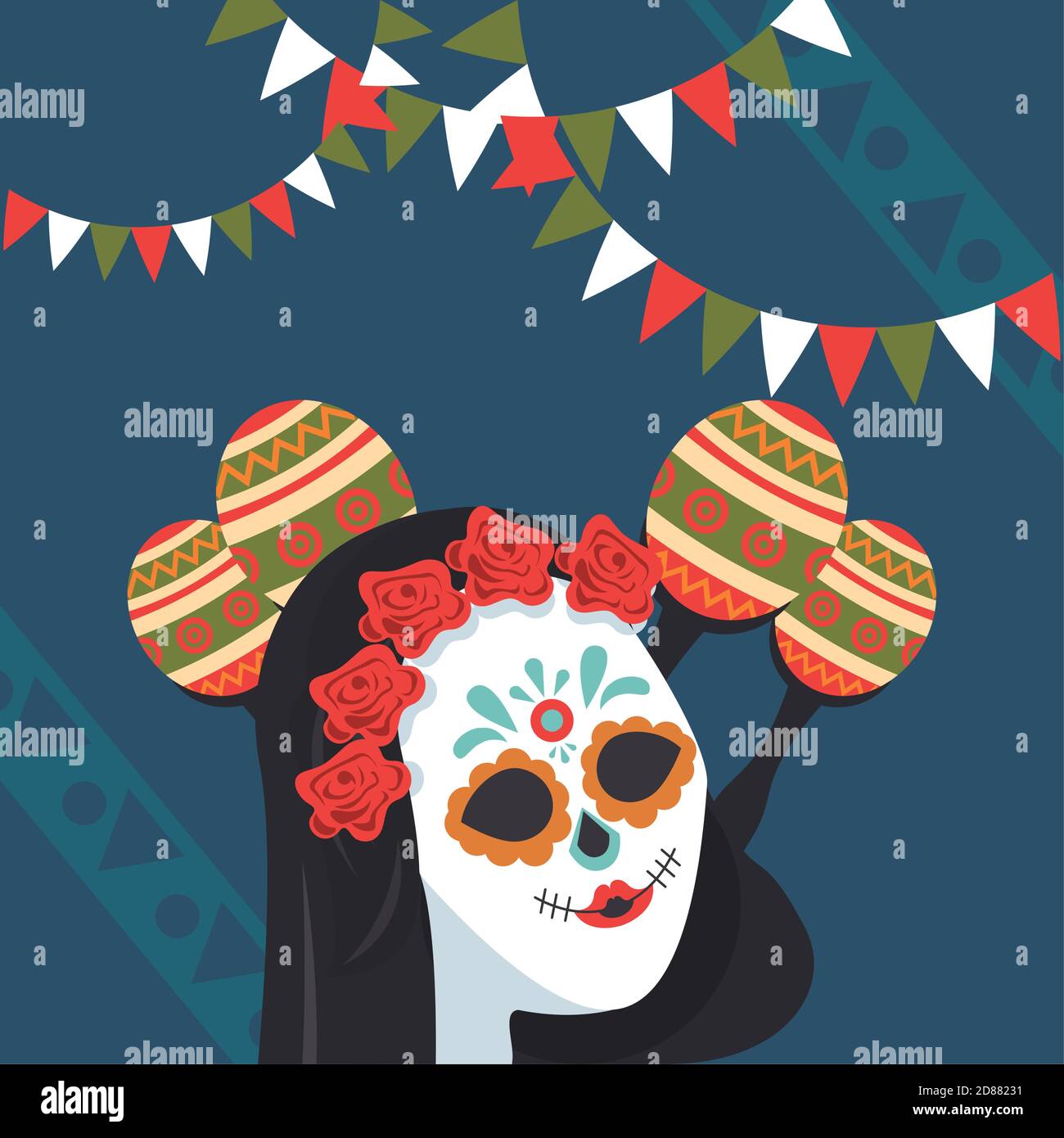dia de los muertos poster with katrina skull and maracas vector ...
