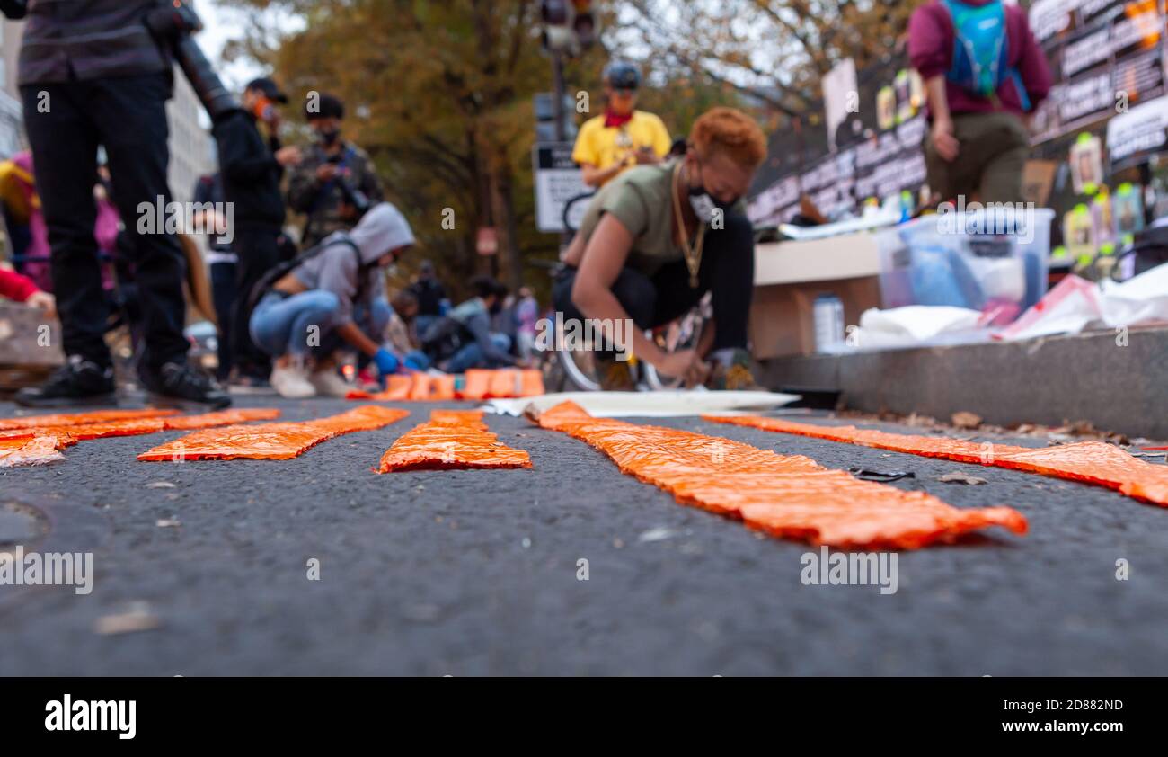 Washington, DC, USA, 27 October, 2020. Pictured: Plastic streamers lie ...