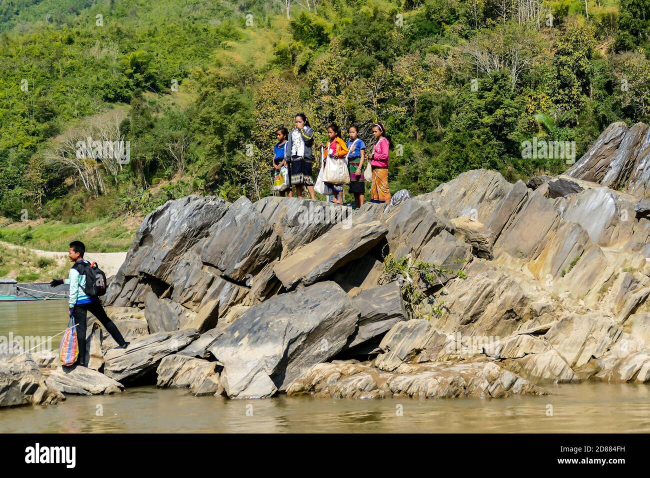 Editorial picture of thai lao people children near Mekong river, taken ...