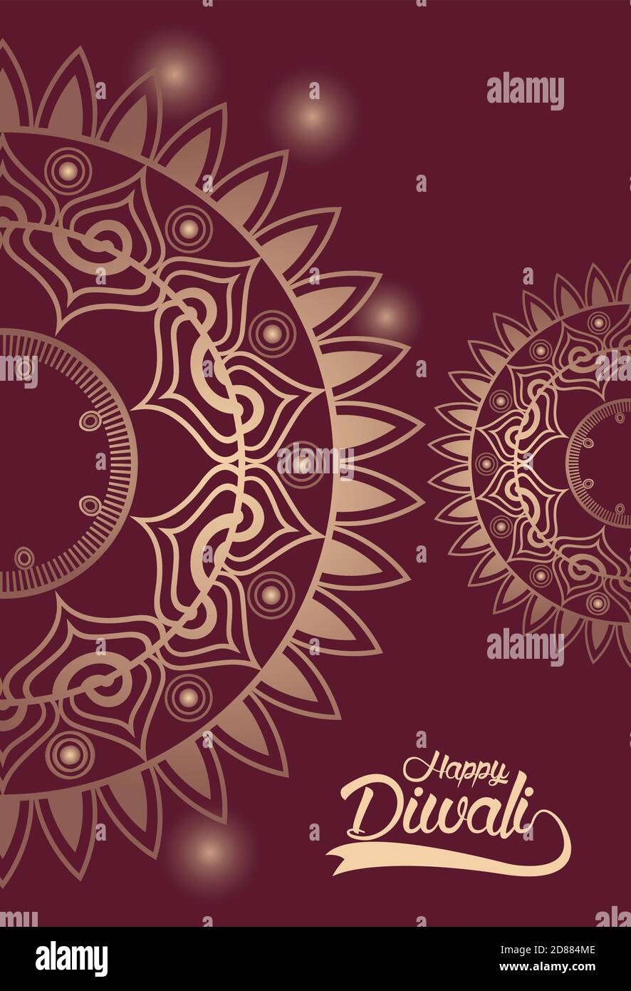 happy diwali celebration with golden mandalas vector illustration ...