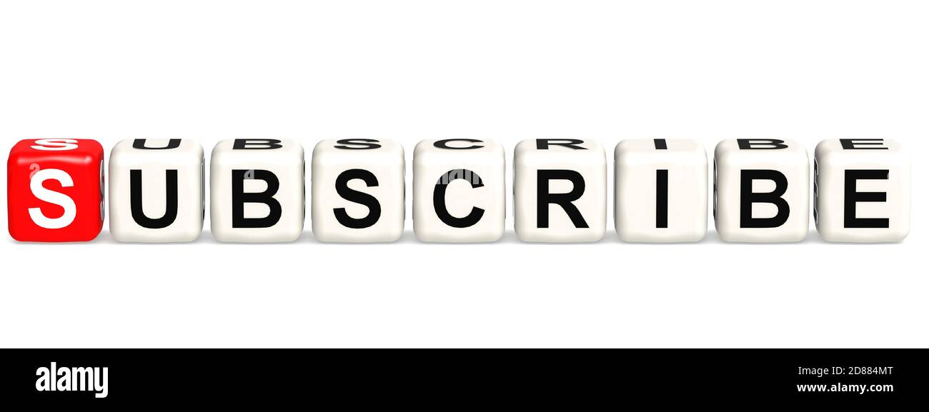 Subscribe cube crossword on white background, 3D rendering Stock Photo ...