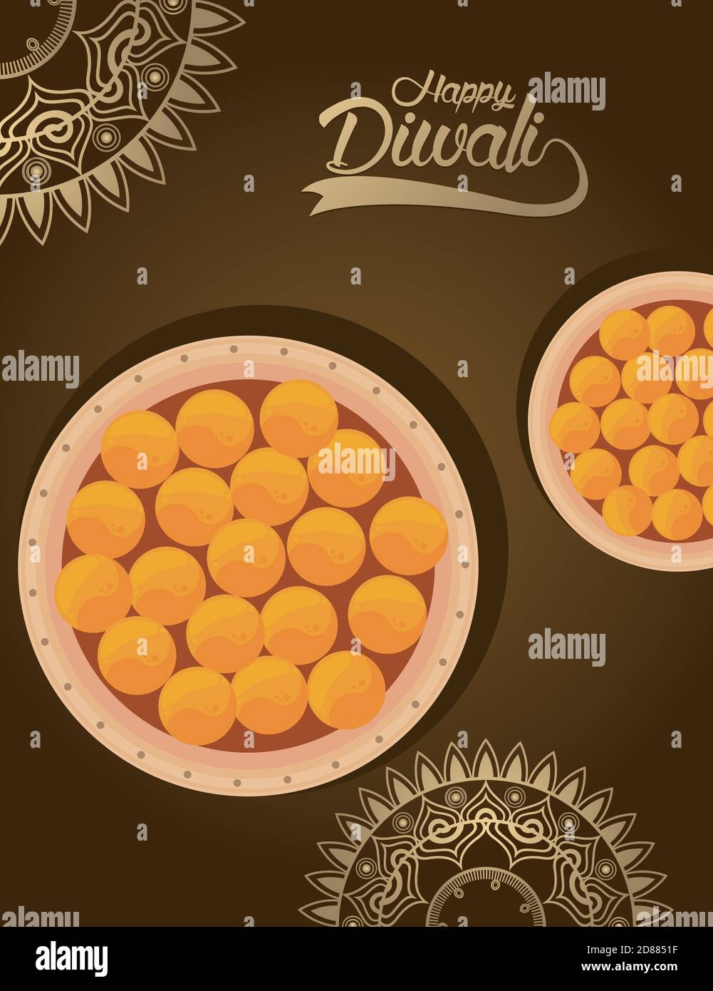 happy diwali celebration with food and mandalas in brown background ...