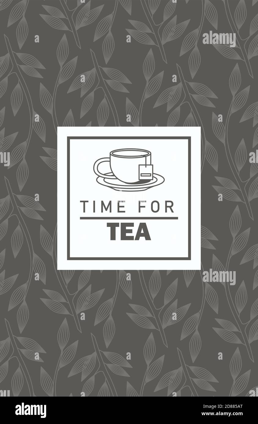 time for tea lettering poster with teacup in square frame vector ...