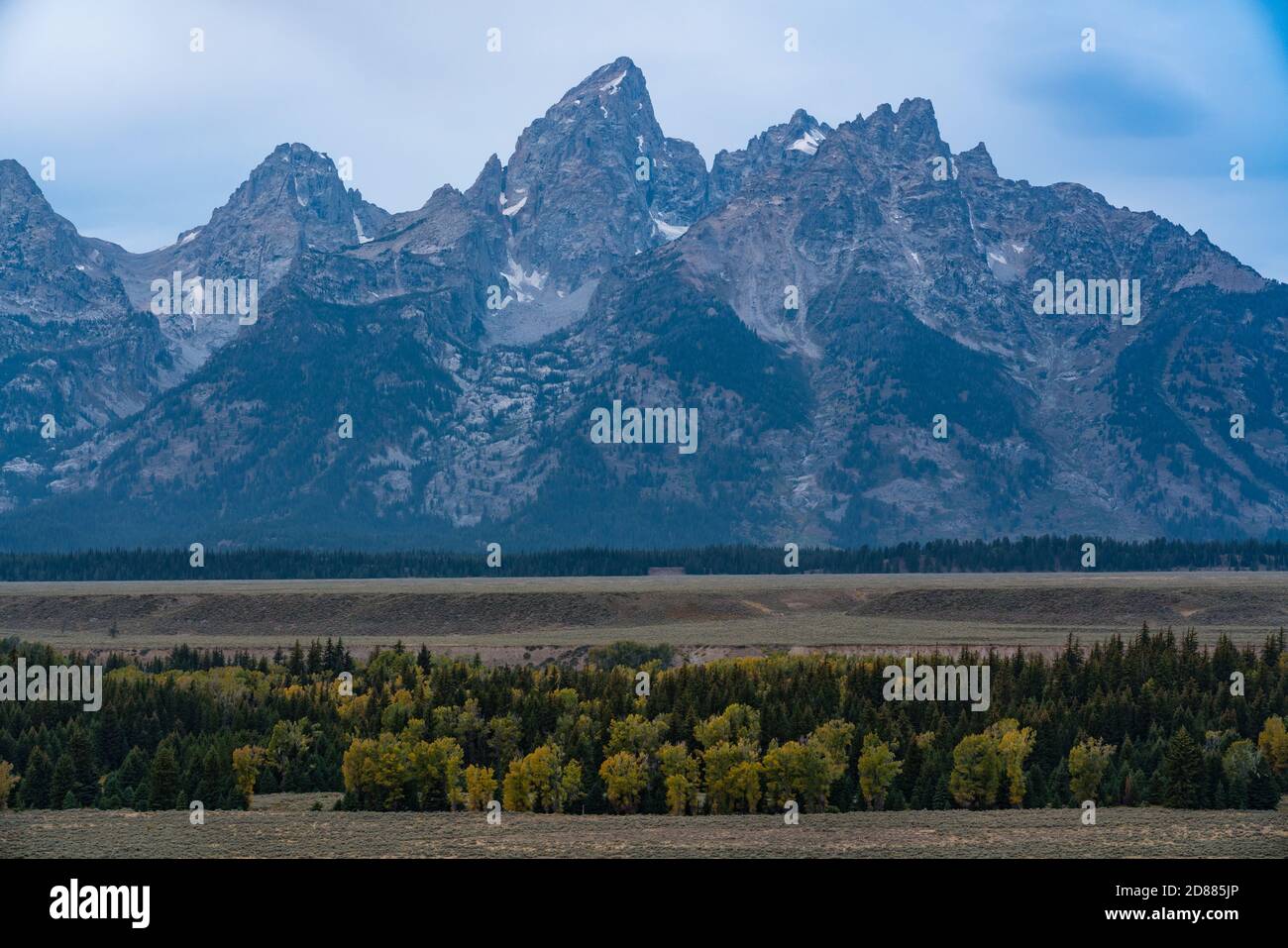 Fall color in Jackson Hole beneath Grand Teton and the Teton Range in ...