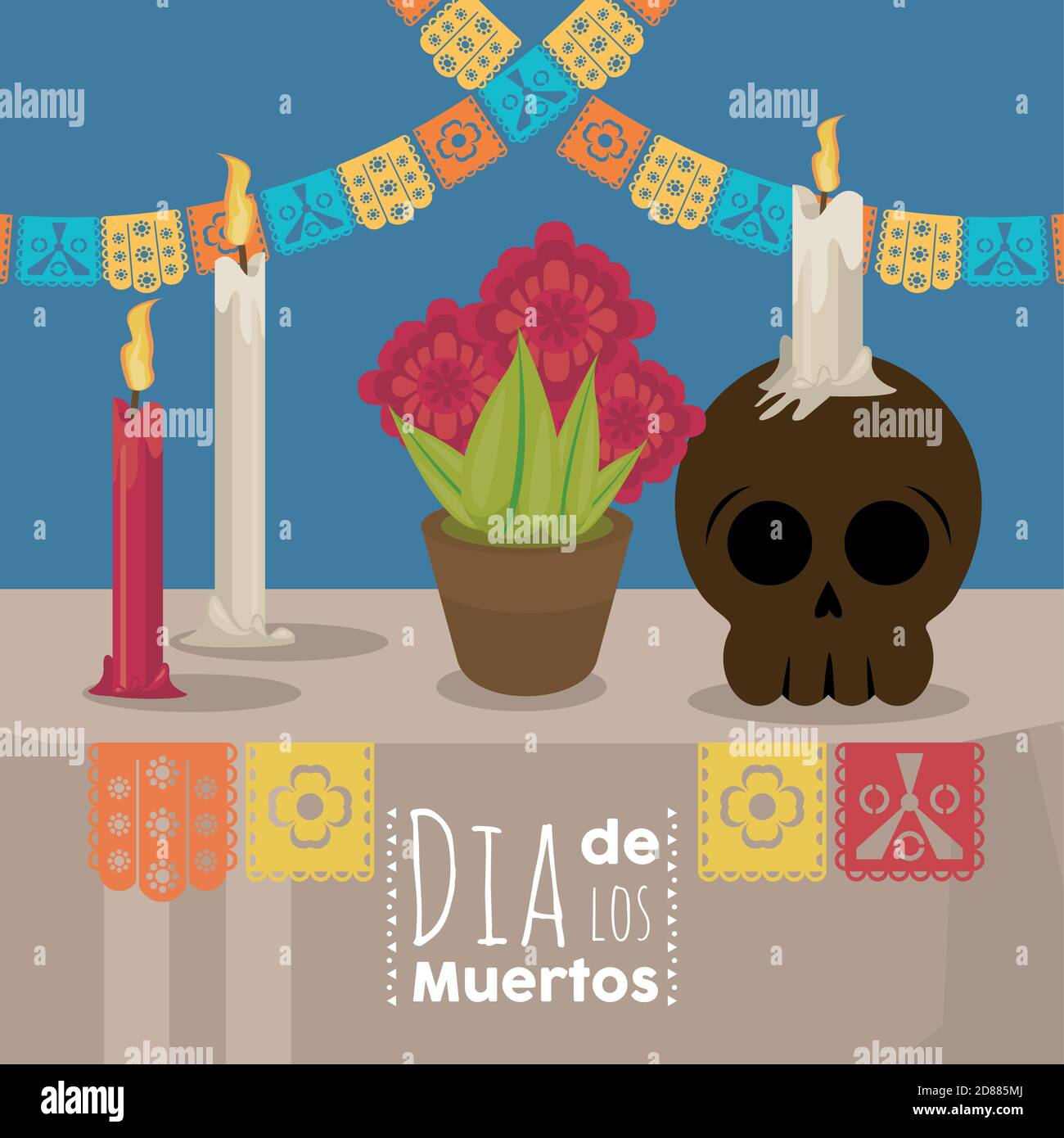 dia de los muertos poster with skull chandelier and flowers vector ...