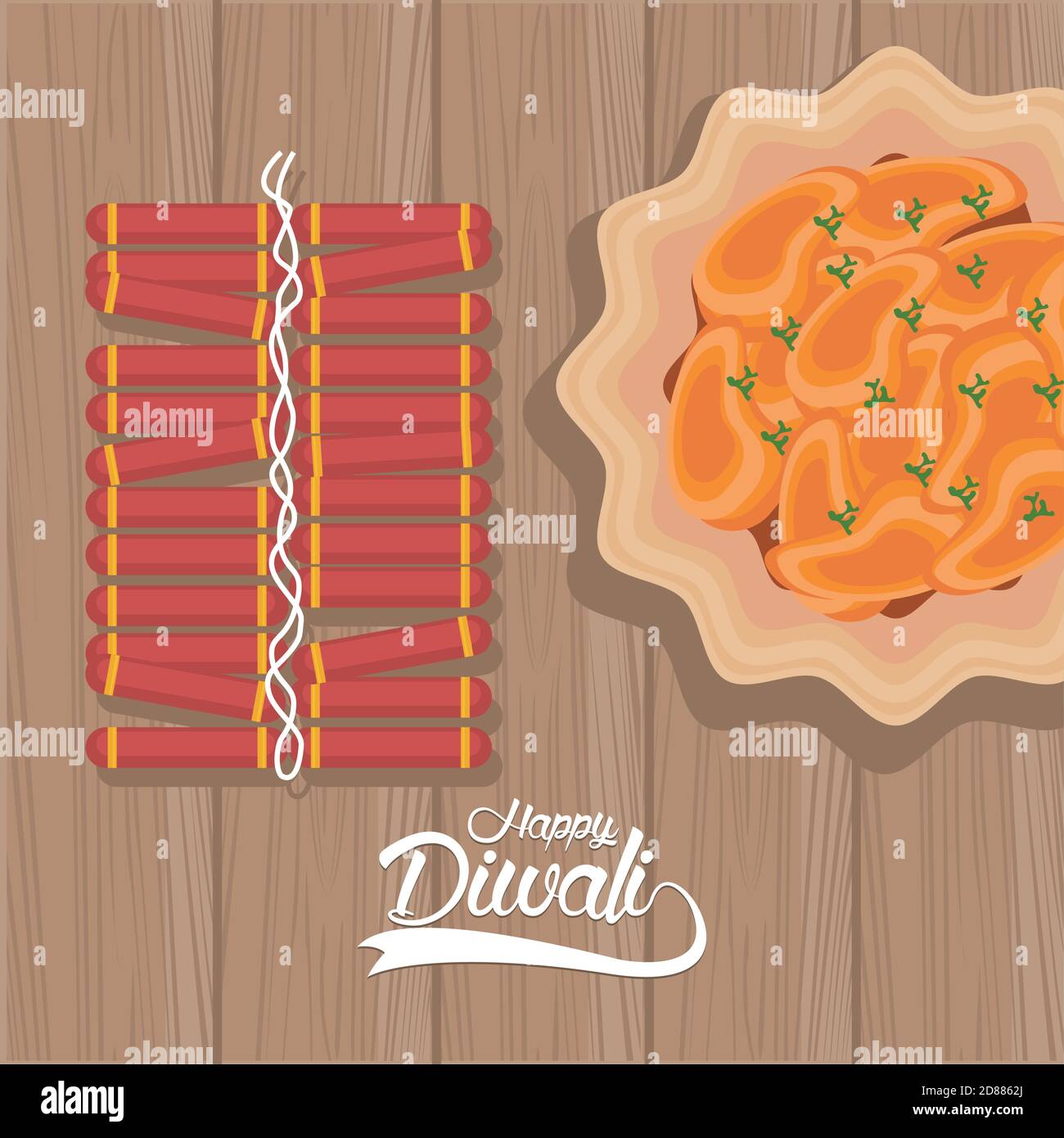 happy diwali celebration with dish food and fireworks in wooden ...