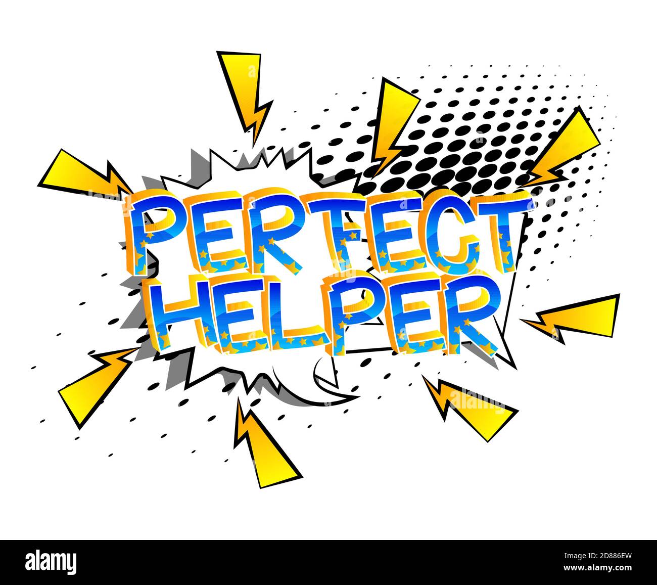 Perfect Helper Comic book style cartoon words on abstract colorful ...