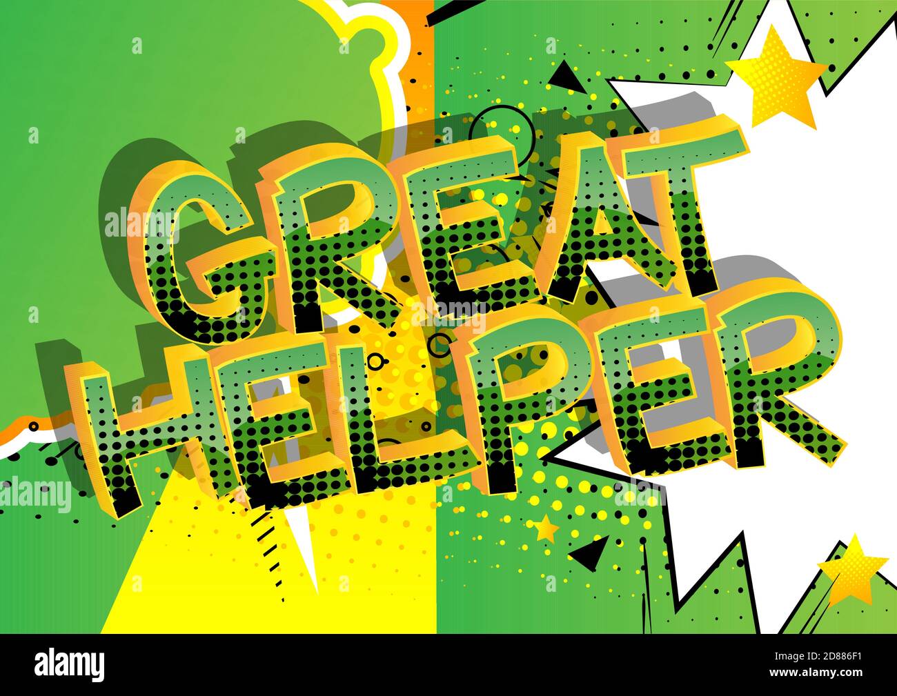 Great Helper Comic book style cartoon words on abstract colorful comics ...