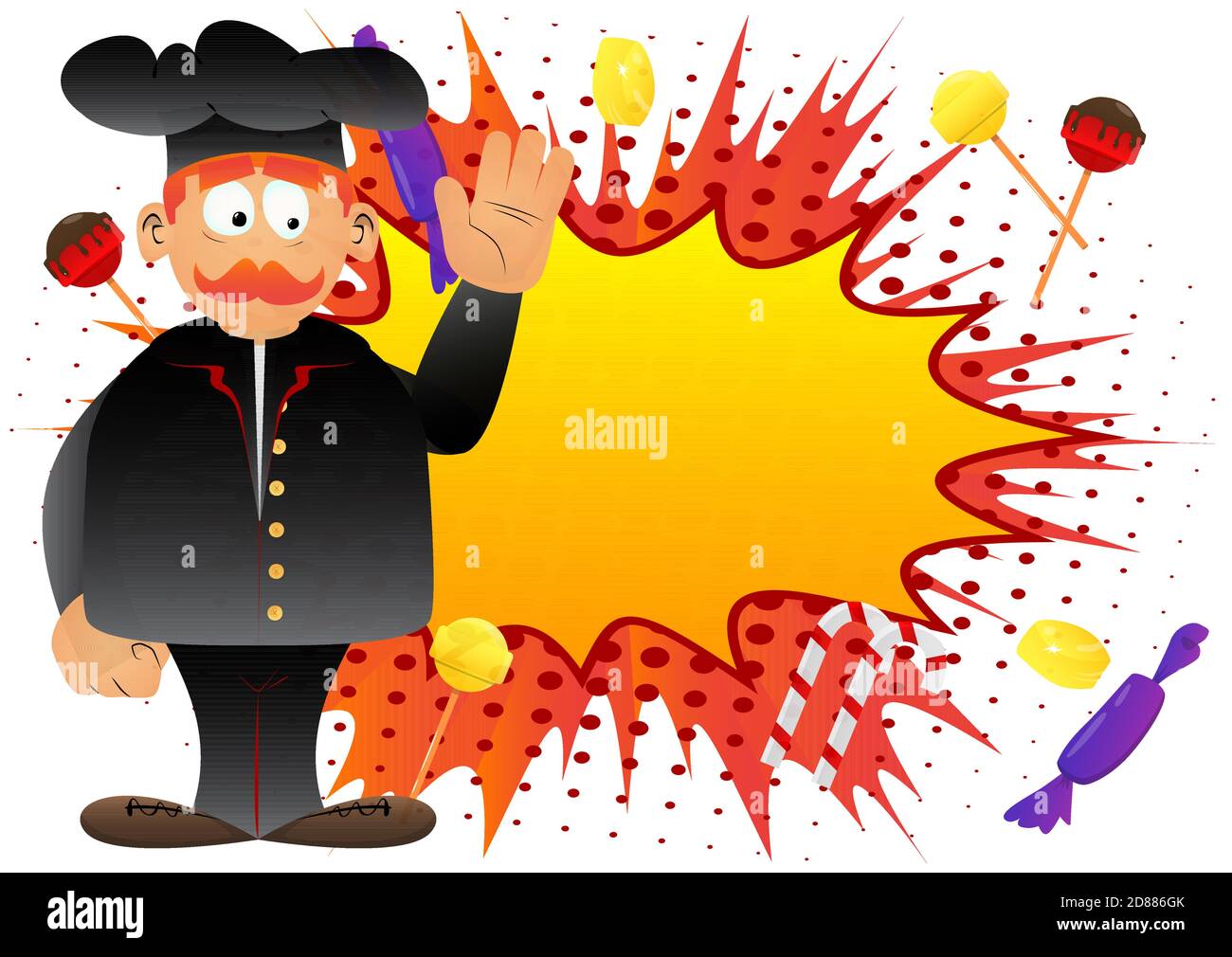 Fat male cartoon chef in uniform with waving hand. Vector illustration ...