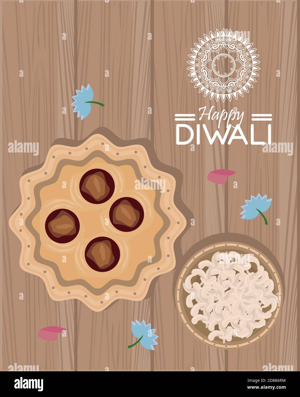 happy diwali celebration with menu food in wooden background vector ...