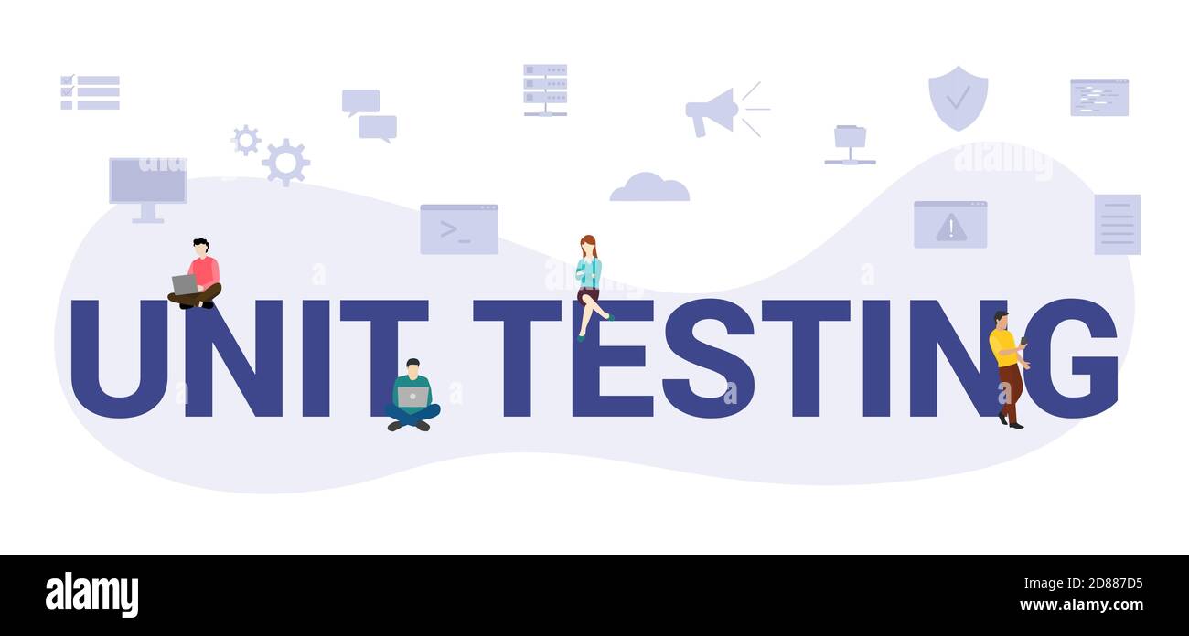 unit testing concept with modern big text or word and people with icon ...