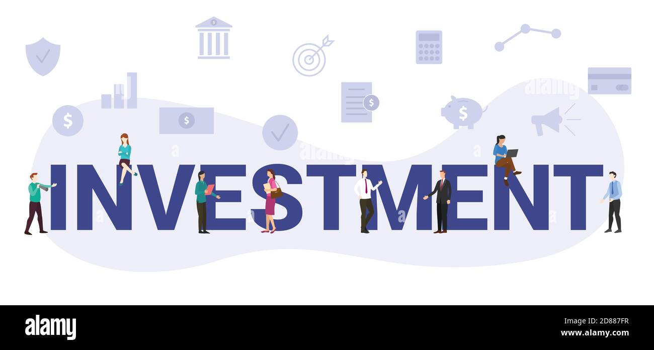 investment business concept with modern big text or word and people ...