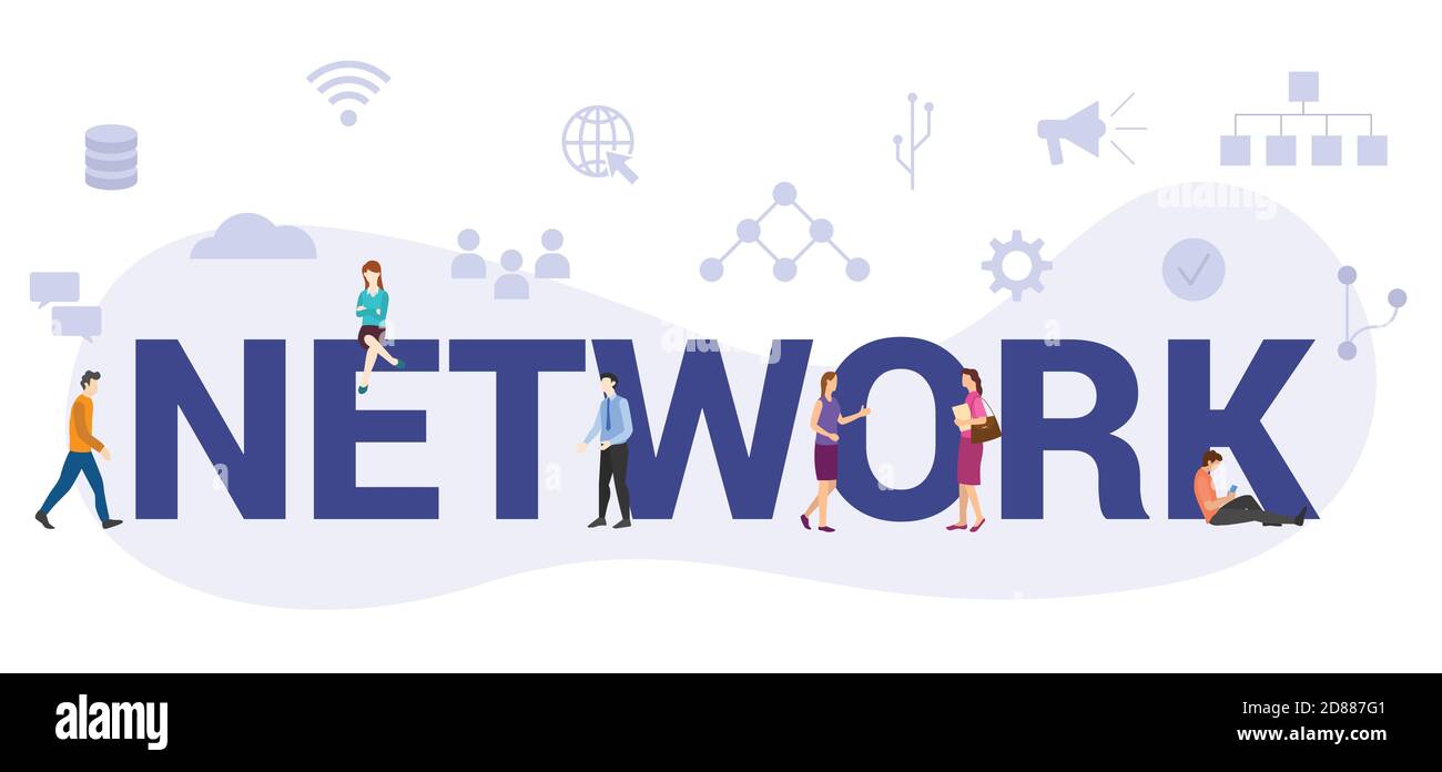 network concept with modern big text or word and people with icon ...