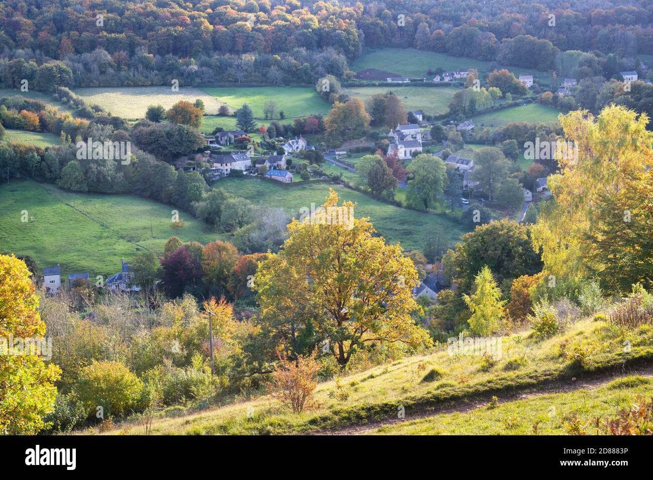 Sheepscombe village in the late afternoon autumn light. Sheepscombe ...